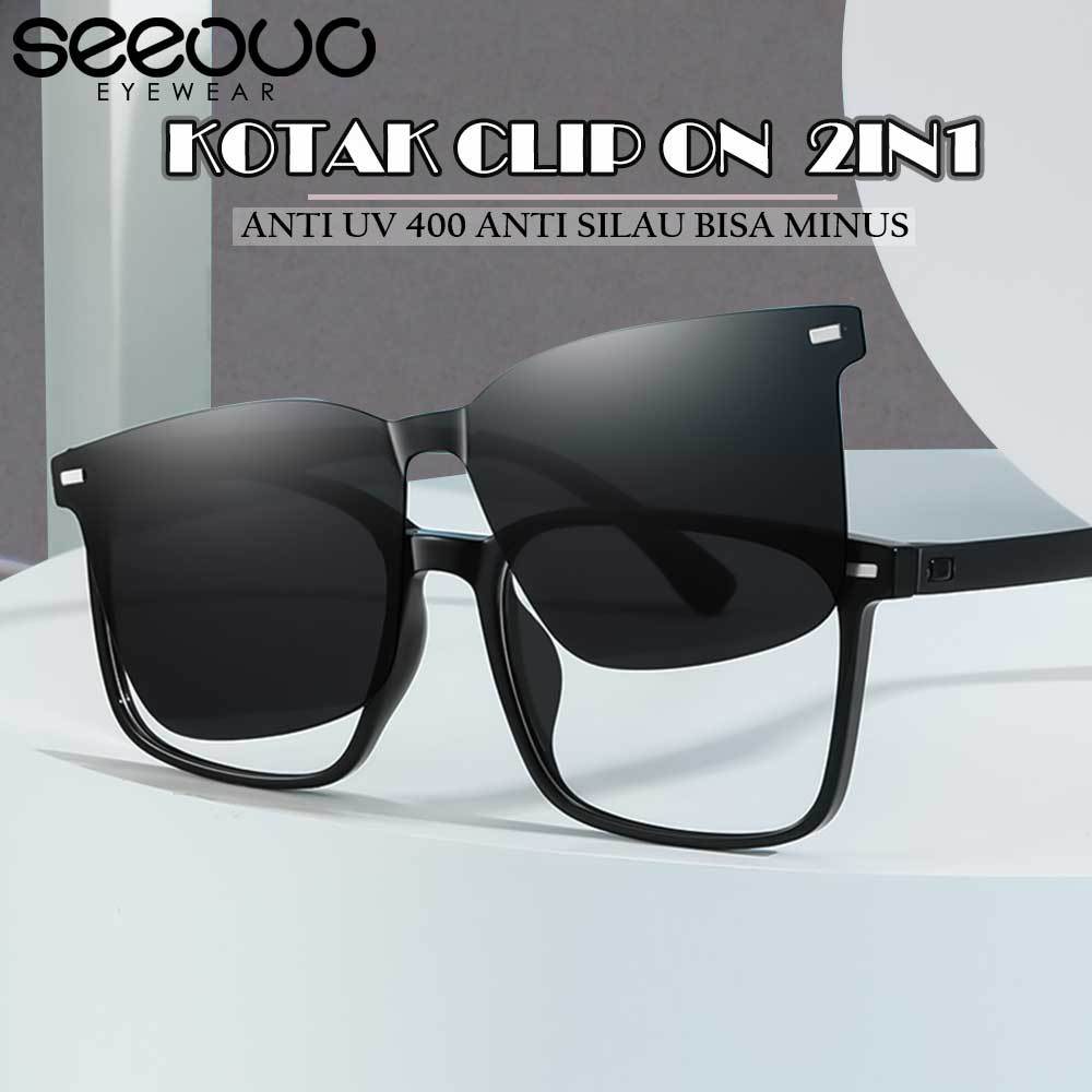 Jual Seeouo Kacamata Clip On 2in1 Plano Clip Polarized Lens Magnetic Model Kotak Simple Stylish ...