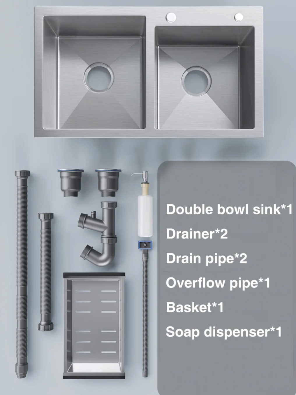 Jual DWECK - Kitchen Sink Stainless Silver 304 2 lubang Minimalis Set ...