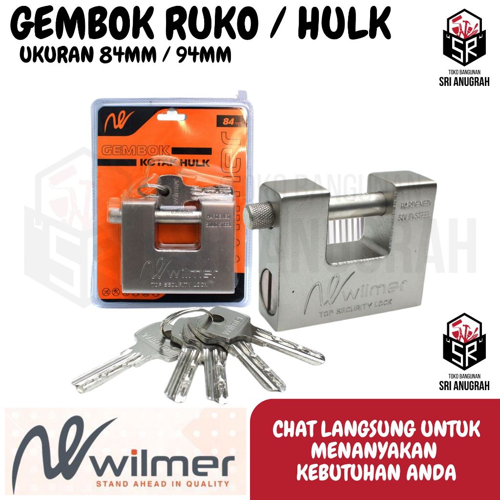 Jual WILMER Gembok Ruko Pagar Model Kotak Hulk Anti Maling 84MM / 94MM ...