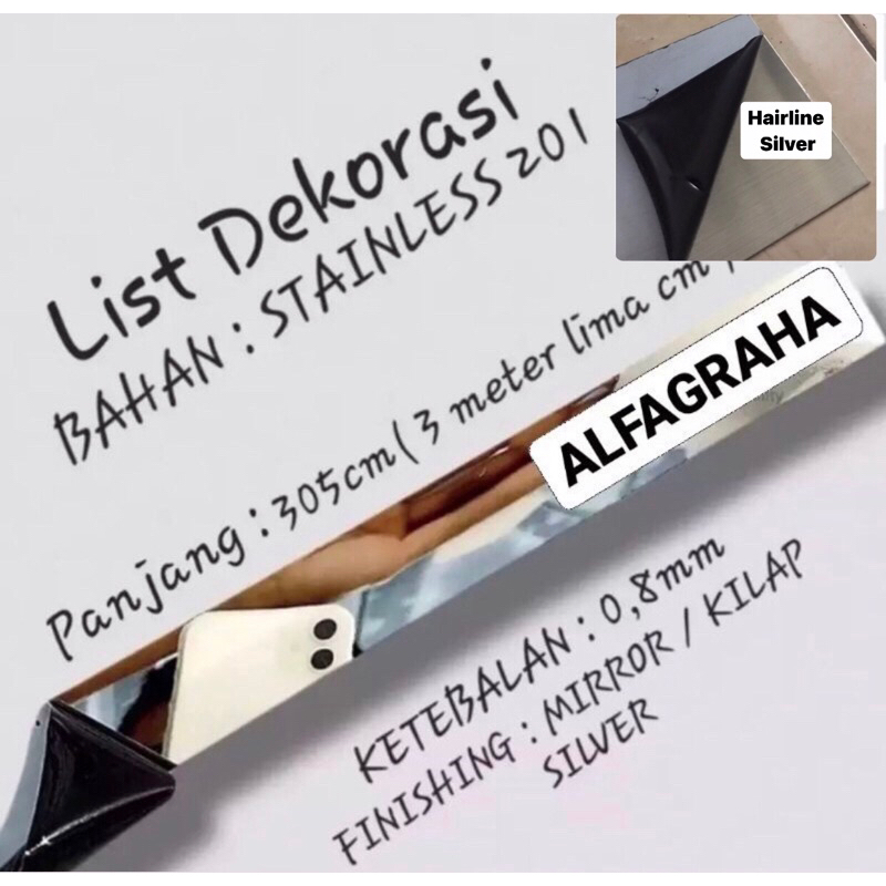 Jual LIST PLAT STRIP MIRROR SILVER LIST PLAT STRIP HAIRLINE SILVER 10MM 12MM 15MM 20MM 25MM 30MM ...