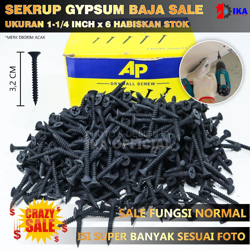 Jual Sekrup Gypsum Baja / Baut Skrup Kayu Drywall Screw 1 1/4" MERK AP ...