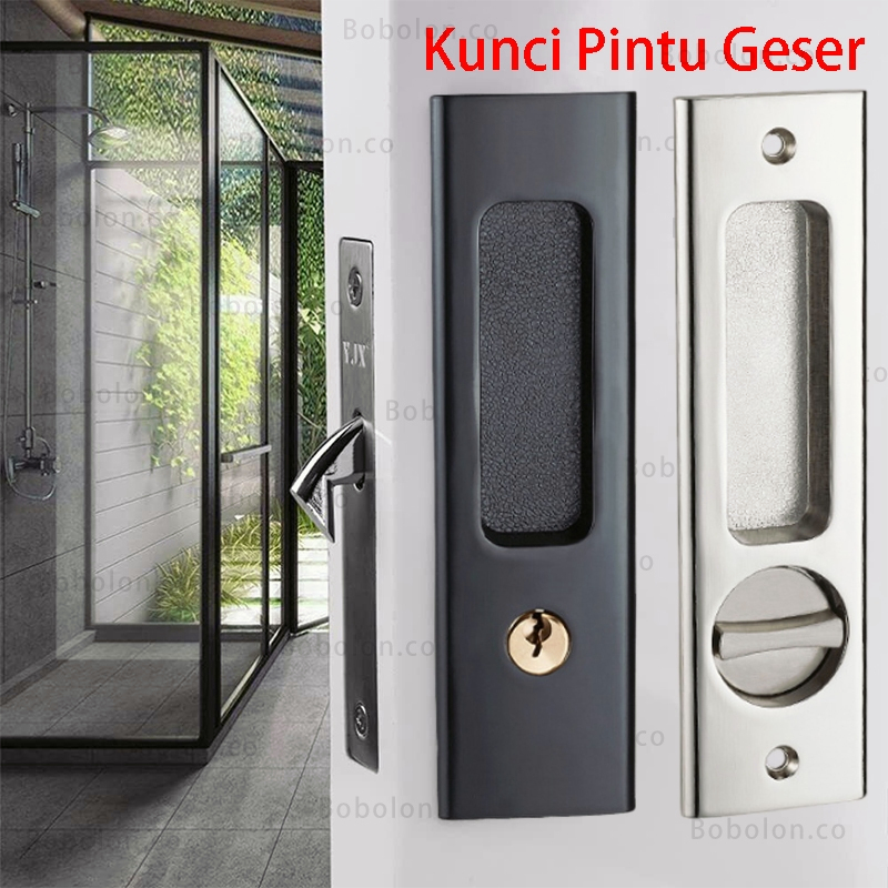 Jual Hitam / Perak Kunci Pintu Sliding Geser Set Door Lock Latch Handle ...