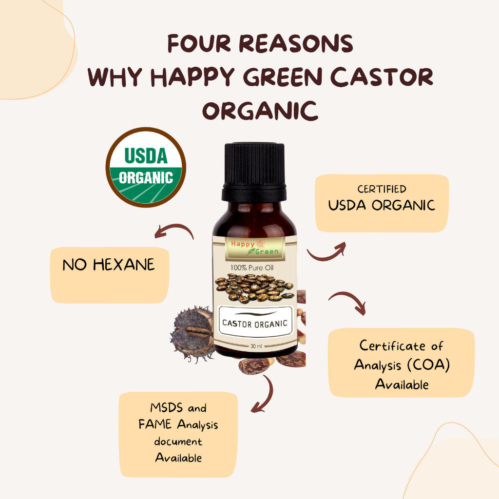 Jual Happy Green ORGANIC Castor Oil USP Grade Hexane Free Packing Botol ...