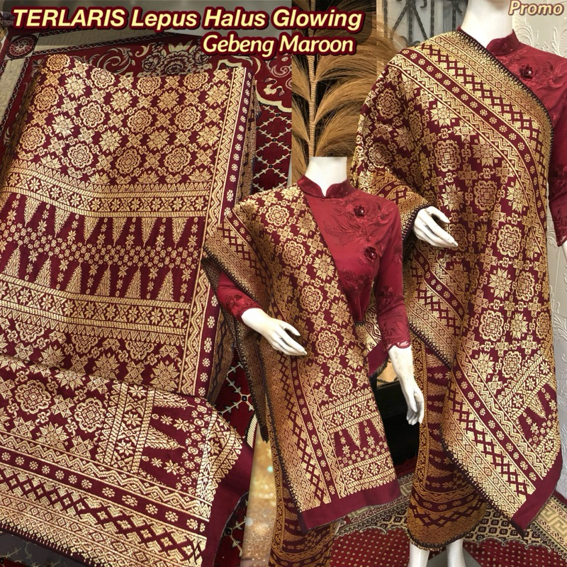 Jual Songket Lepus Halus Glowing Gebeng Merah Maroon TERLARIS /Songket Tenun Palembang asli ...