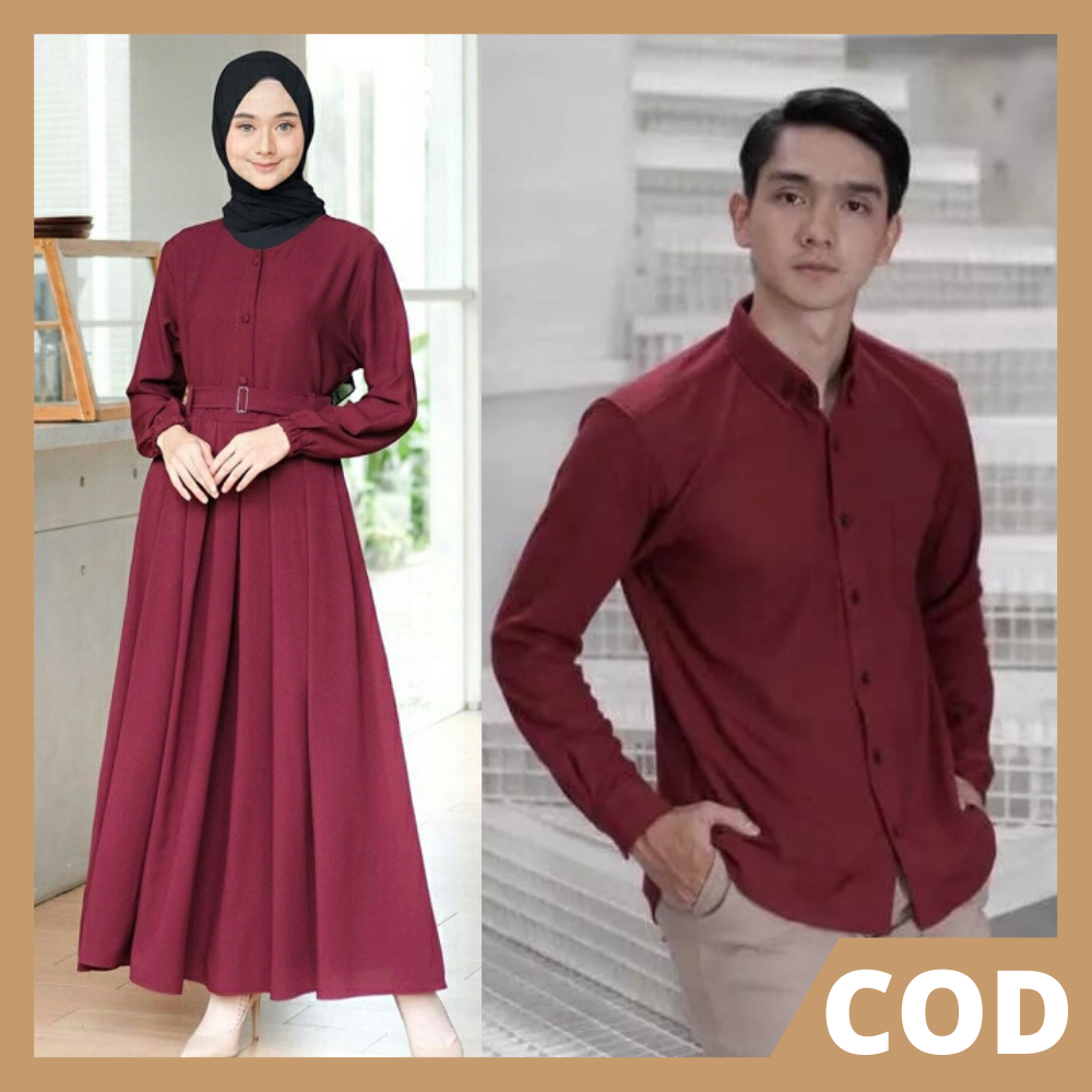 Jual GAMIS COUPLE PASANGAN TERBARU 2024 LENGAN PANJANG WARNA MARUN ...