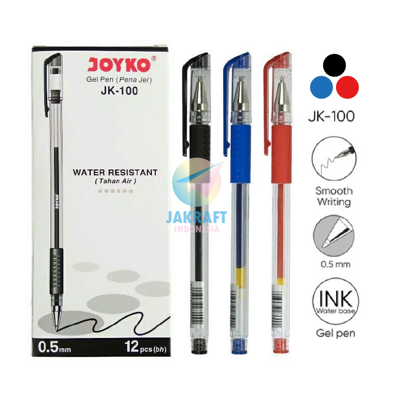 Jual (12 Pcs) GROSIR Pulpen Gel Pen JOYKO JK-100 King Jeller 0.5 mm Koleksi Warna Lengkap Hitam ...