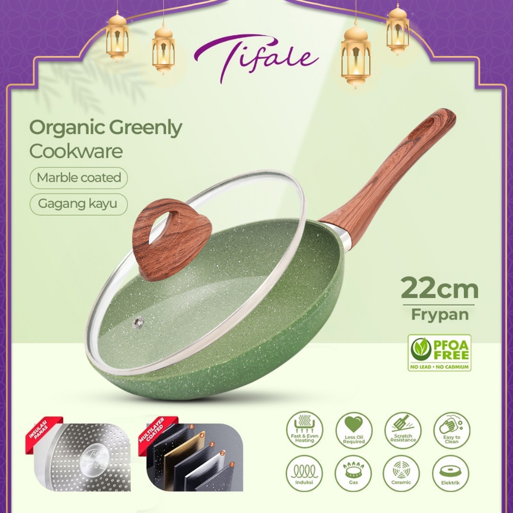 Jual Tifale Organic Greenly Cookware Marble Coated Anti lengket Handle Bakelite Silicone Anti ...