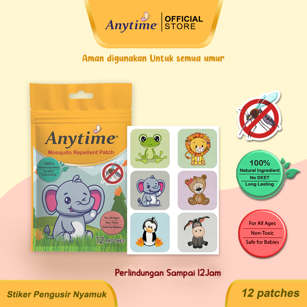 Jual Anytime Stiker Anti Nyamuk Anak sachet isi 12 Patch Bebas DEET ...