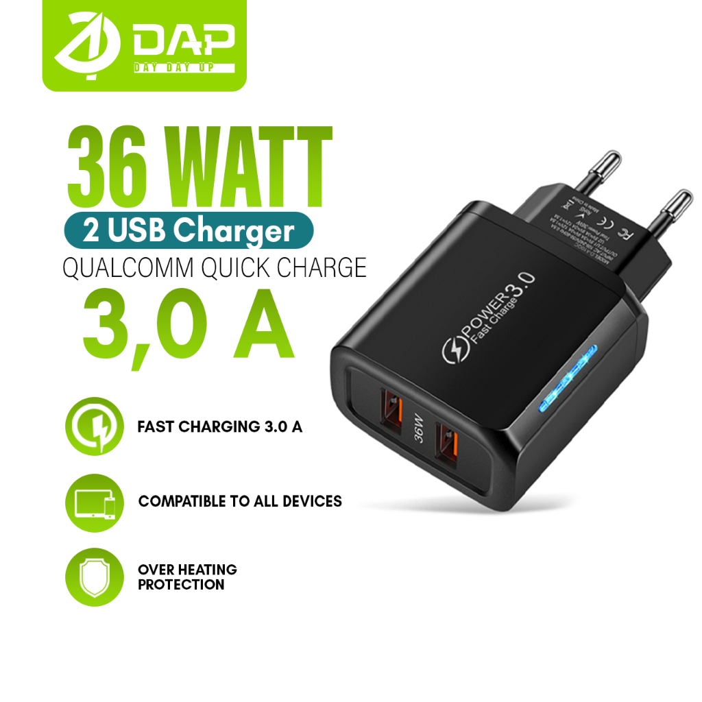 Jual DAP D-A10QC Charger Power Delivery 36 Watt 3.0 A 2 Port USB Fast ...