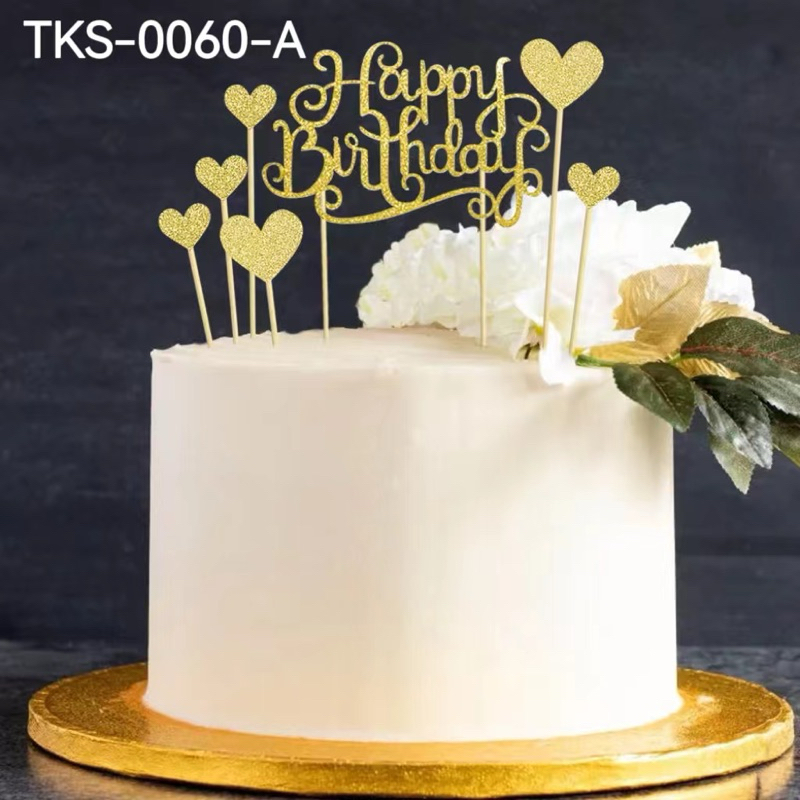 Jual TKS60 - Hiasan Kue Cake Topper Kertas Glitter Happy Birthday Hati | Shopee Indonesia