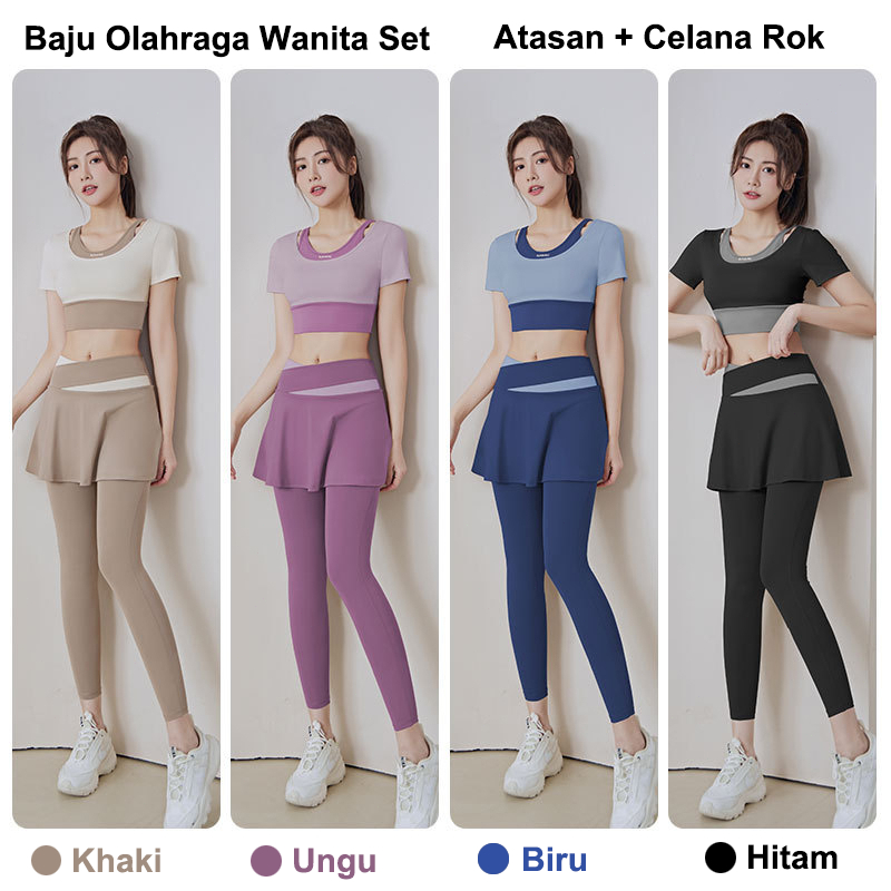 Jual pakaian olahraga wanita set T-Shirt dan Rok set rok olahraga wanita sport set legging yoga ...