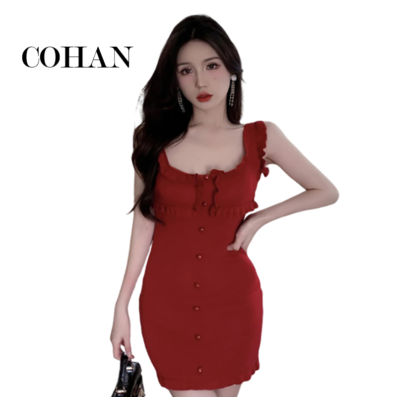 Jual Cohan DR8020 Dress Midi BodyCon Sexy Korean Style Elegan Tanpa ...
