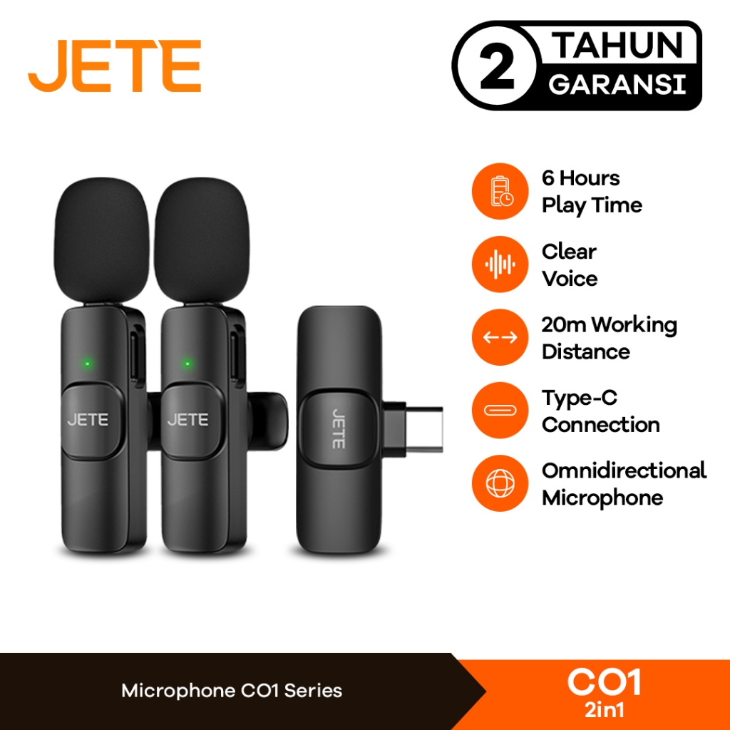 Jual JETE CO1 2in1 Clip On Microphone Wireless 2 in 1 Mikrofon Mic ...