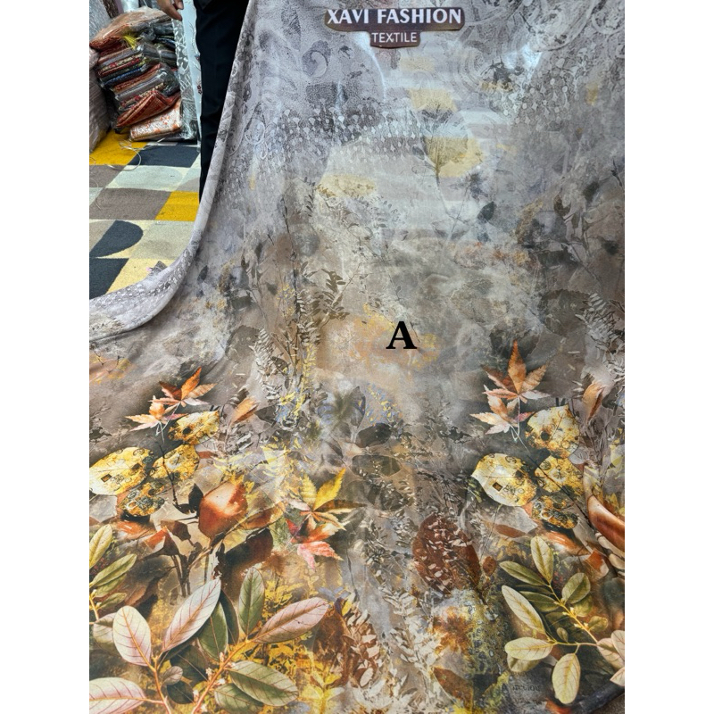 Jual KAIN PARIS FOIL CHIFFON PRINT BUNGA PINGGIR || Harga Per Setengah ...