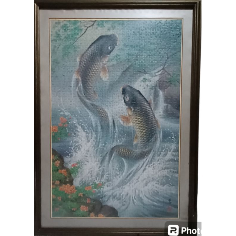 Jual Lukisan Puzzle Gambar Sepasang Ikan sudah disusun Plus Bingkai ...