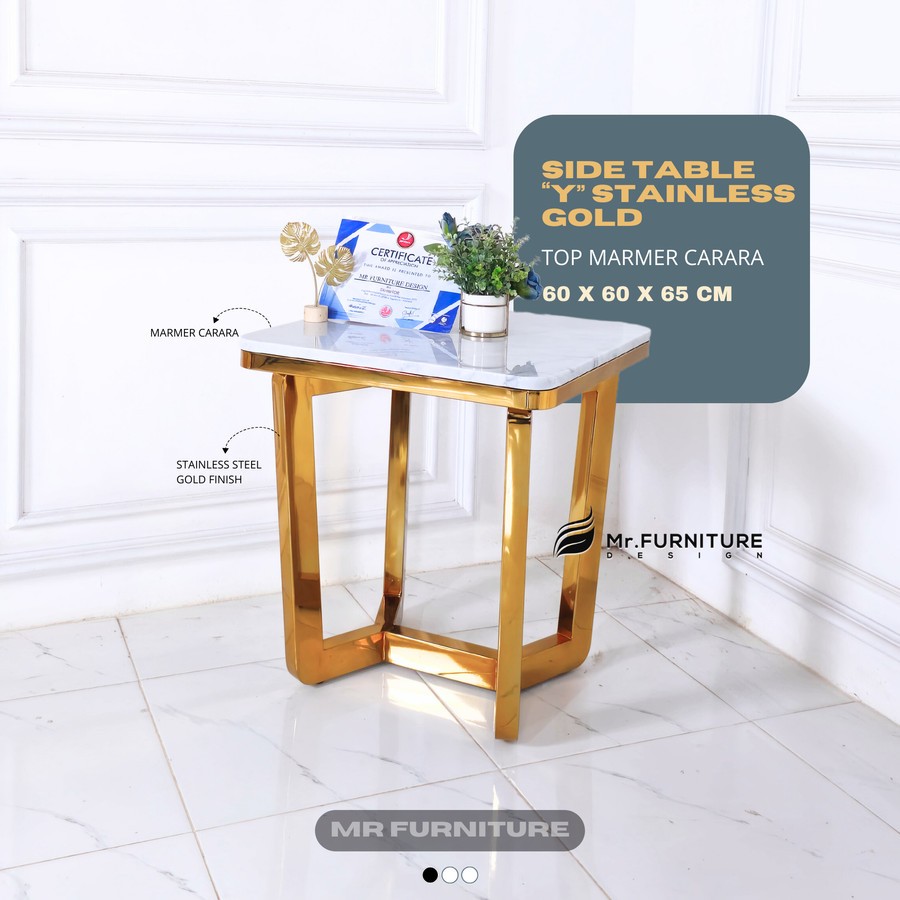 Jual side table y stainless gold top marmer putih carrara | Shopee ...
