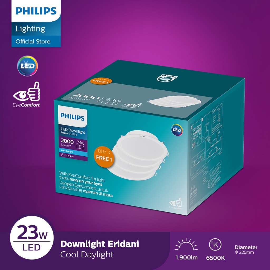 Jual Philips Multipack Downlight Eridani DL190B LED18 D200 23W 865 WH ...