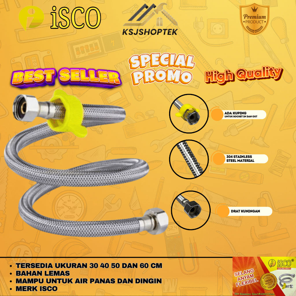 Jual Per Bj Selang Anyam Flexible 60 30 CM Kuping Isco Jet Shower Bidat ...