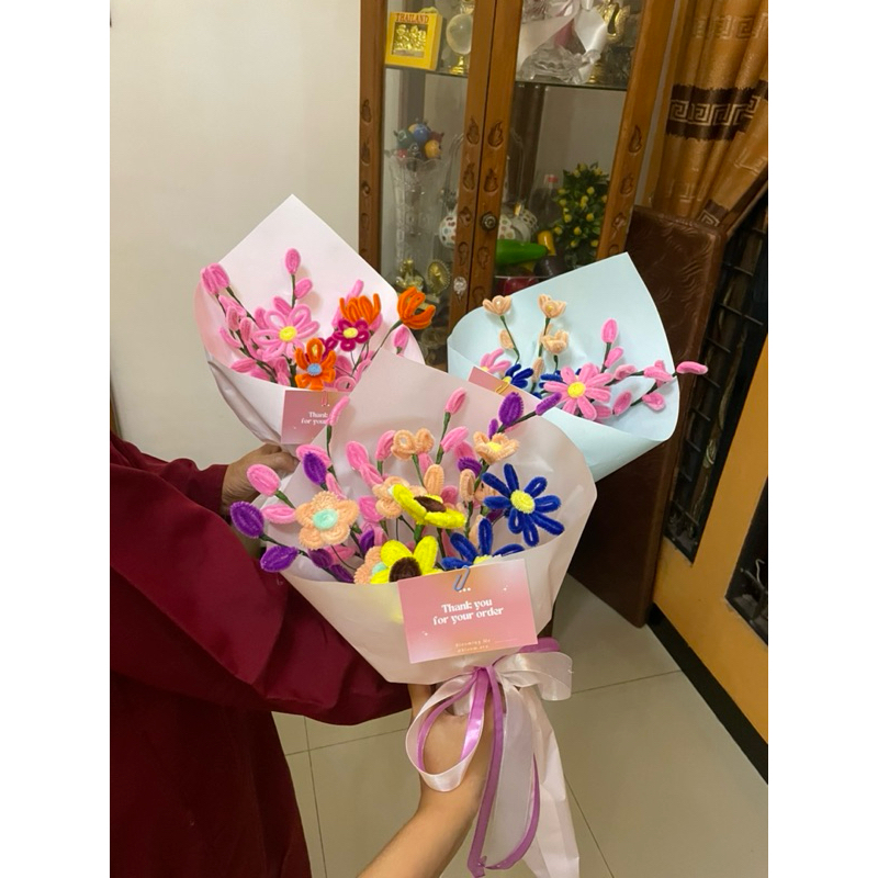 Jual ice cream cone buket bunga kawat bulu isi 7 | Shopee Indonesia