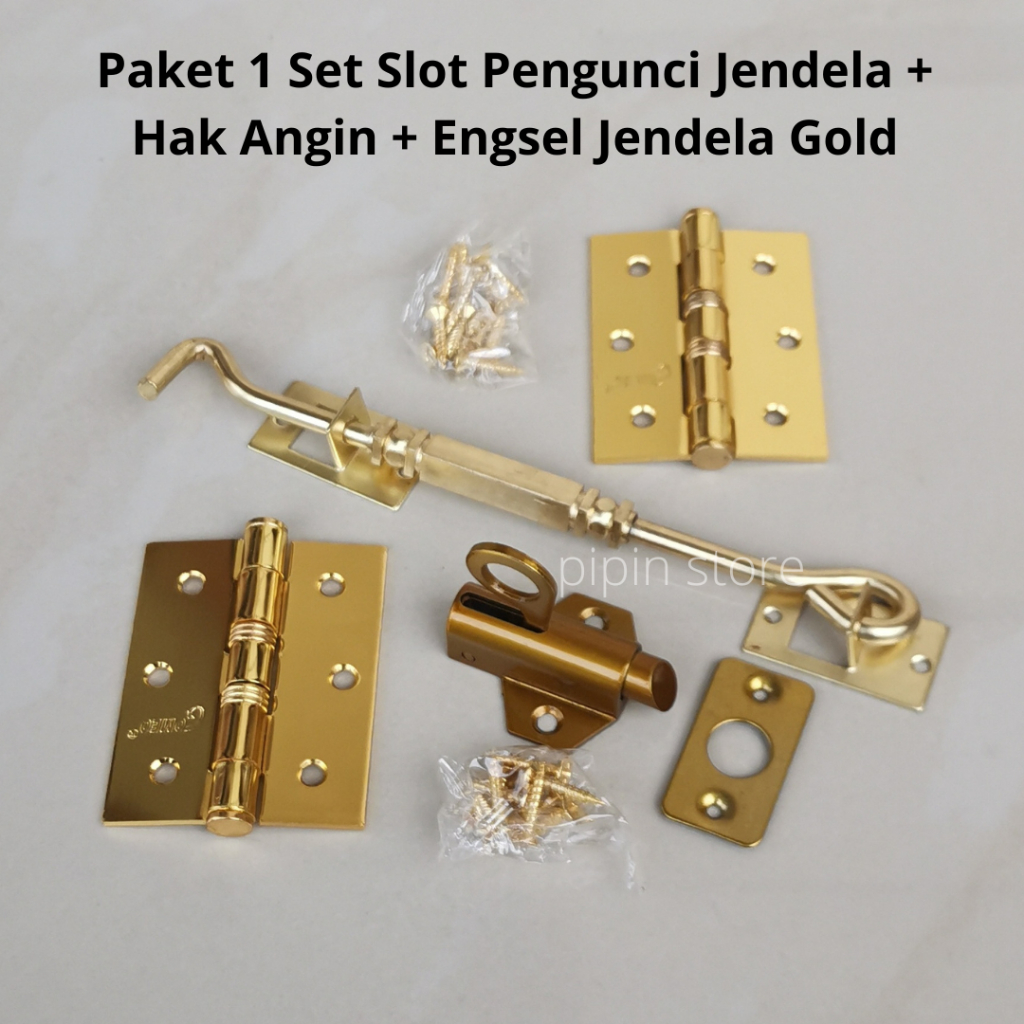 Jual Paket Grendel Slot Jendela 1 Set Kuning Gold + Engsel Jendela Kayu ...