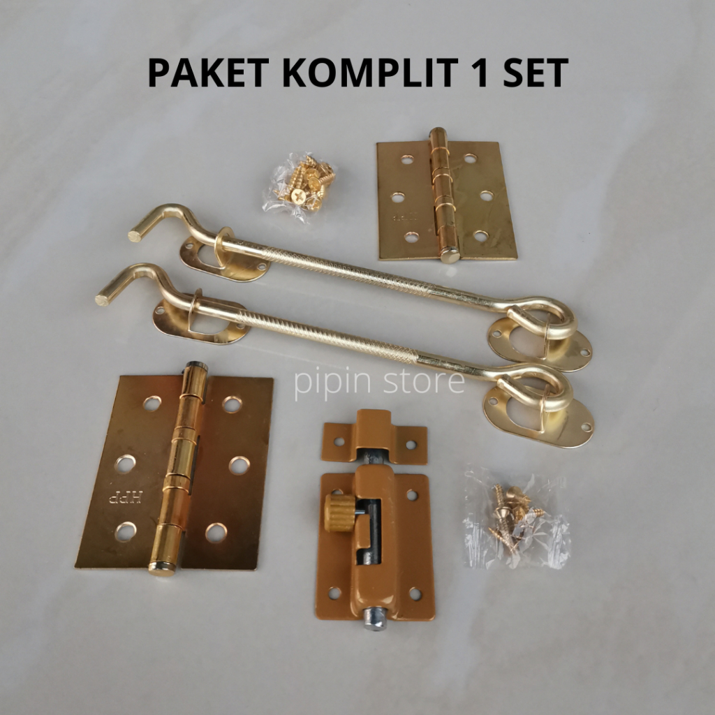 Jual Paket Grendel Slot Jendela 1 Set Kuning Gold + Engsel Jendela Kayu ...