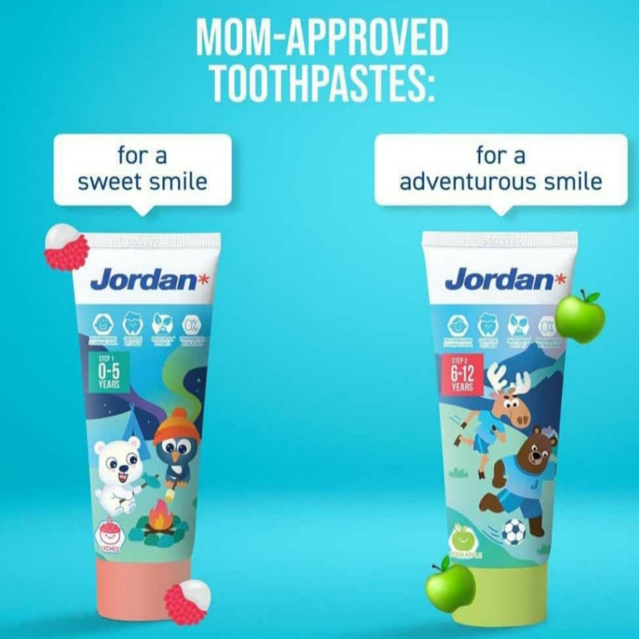 Jual JORDAN Oral Care Kids Toothpaste Step 1 / Step 2 75 GR - Pasta ...