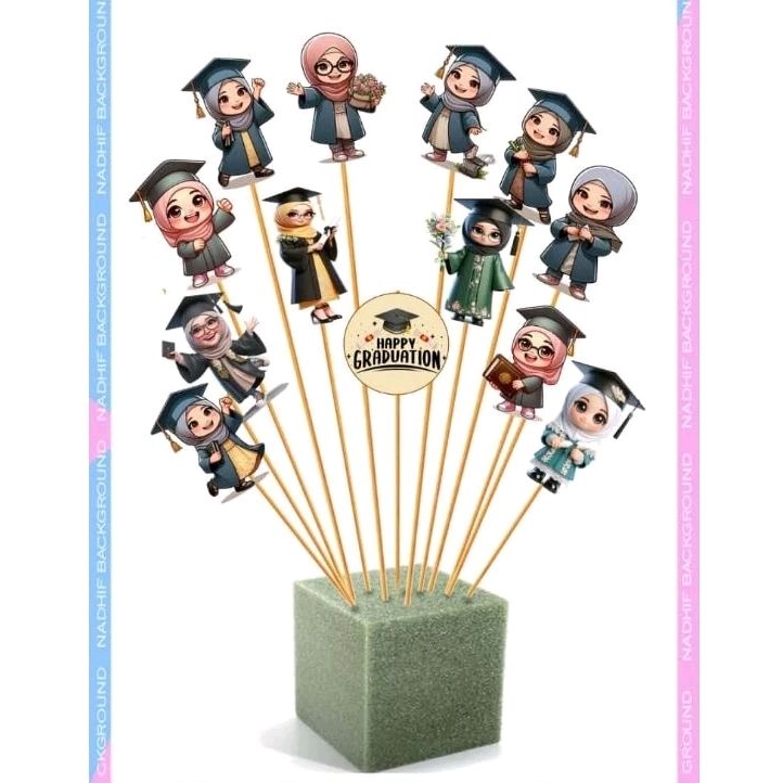 Jual topper bucket/topper karakter wisuda/happy graduation 1pcs isi 13 ...