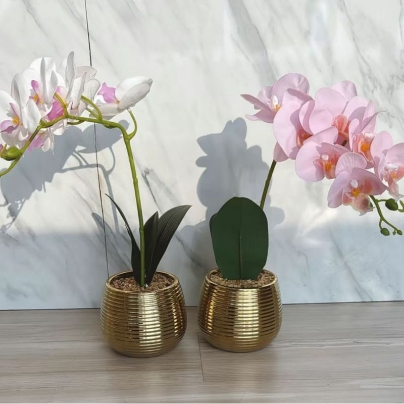 Jual bunga anggrek dan vas gold hiasan bunga anggrek putih Vas Bunga ...