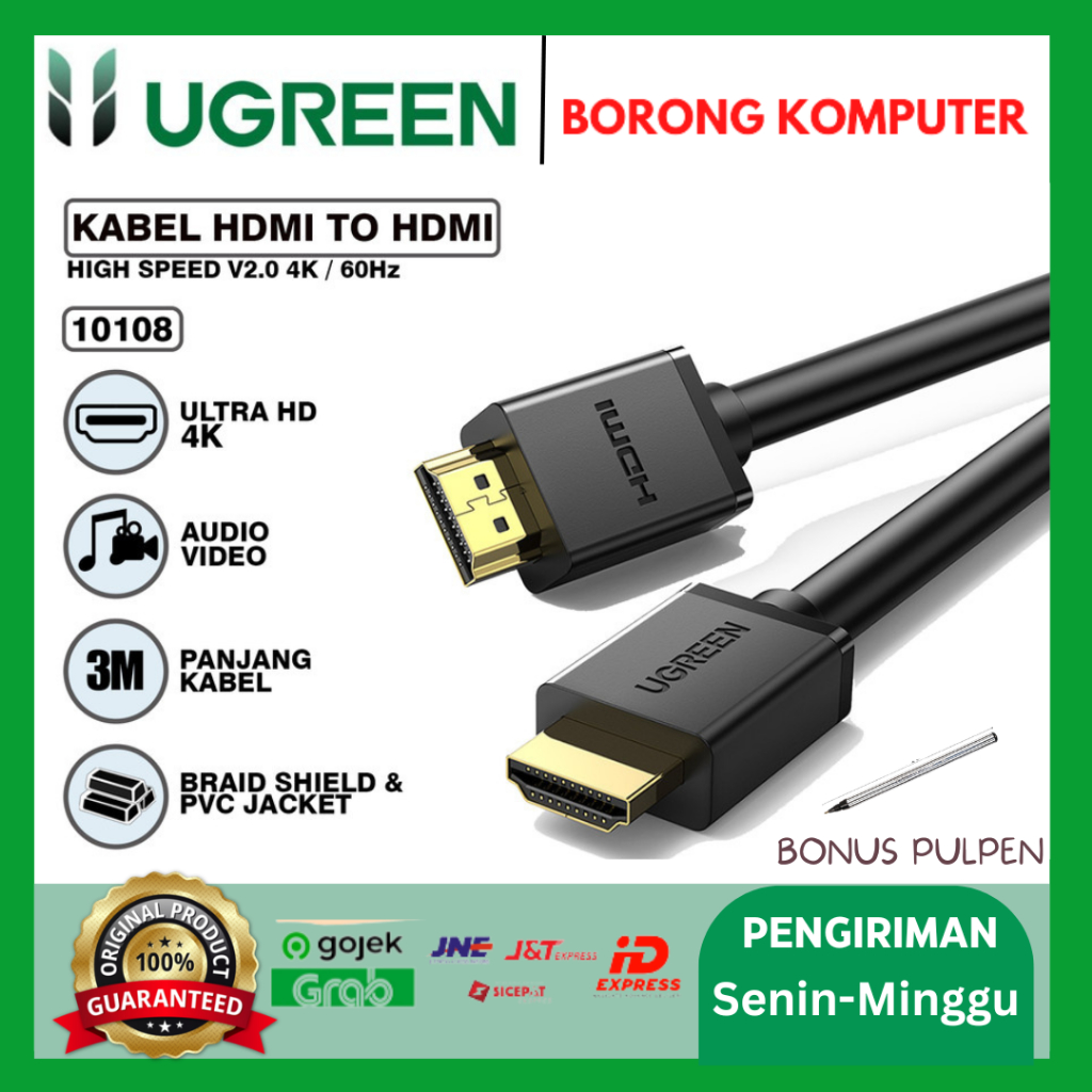 Jual Ugreen HDMI Cable 4K HDMI Male to male 3 Meter Black 10108 ...