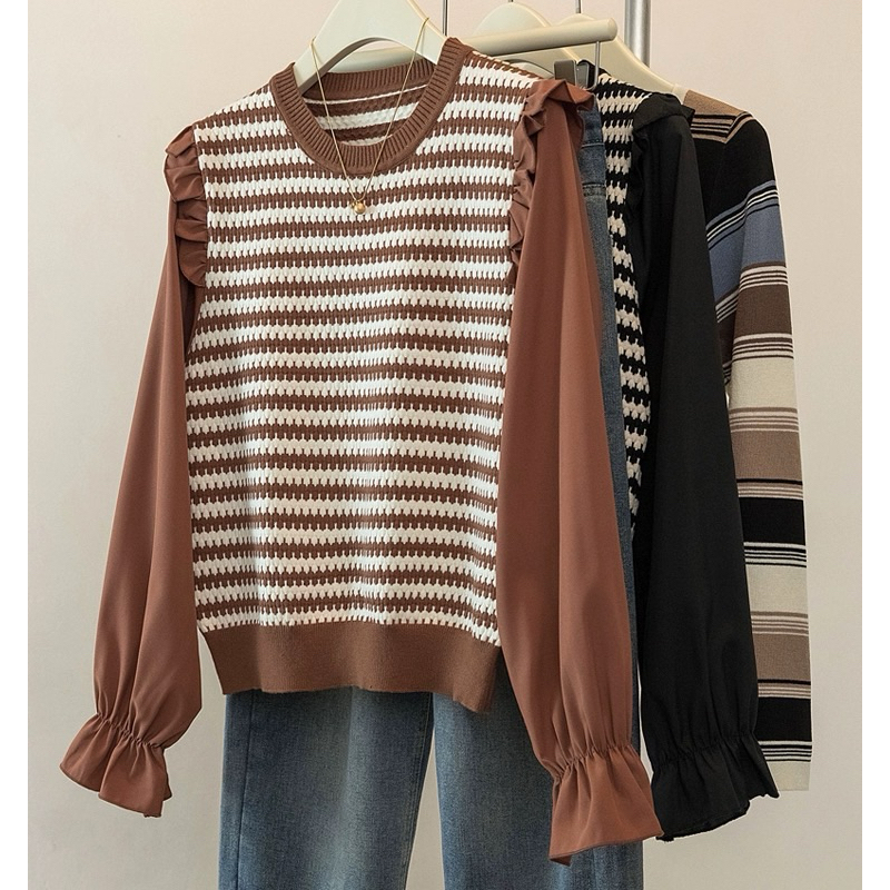 Jual Tshirtgiants.id / Atasan rajut garis lengan puffy 12374 / blouse ...