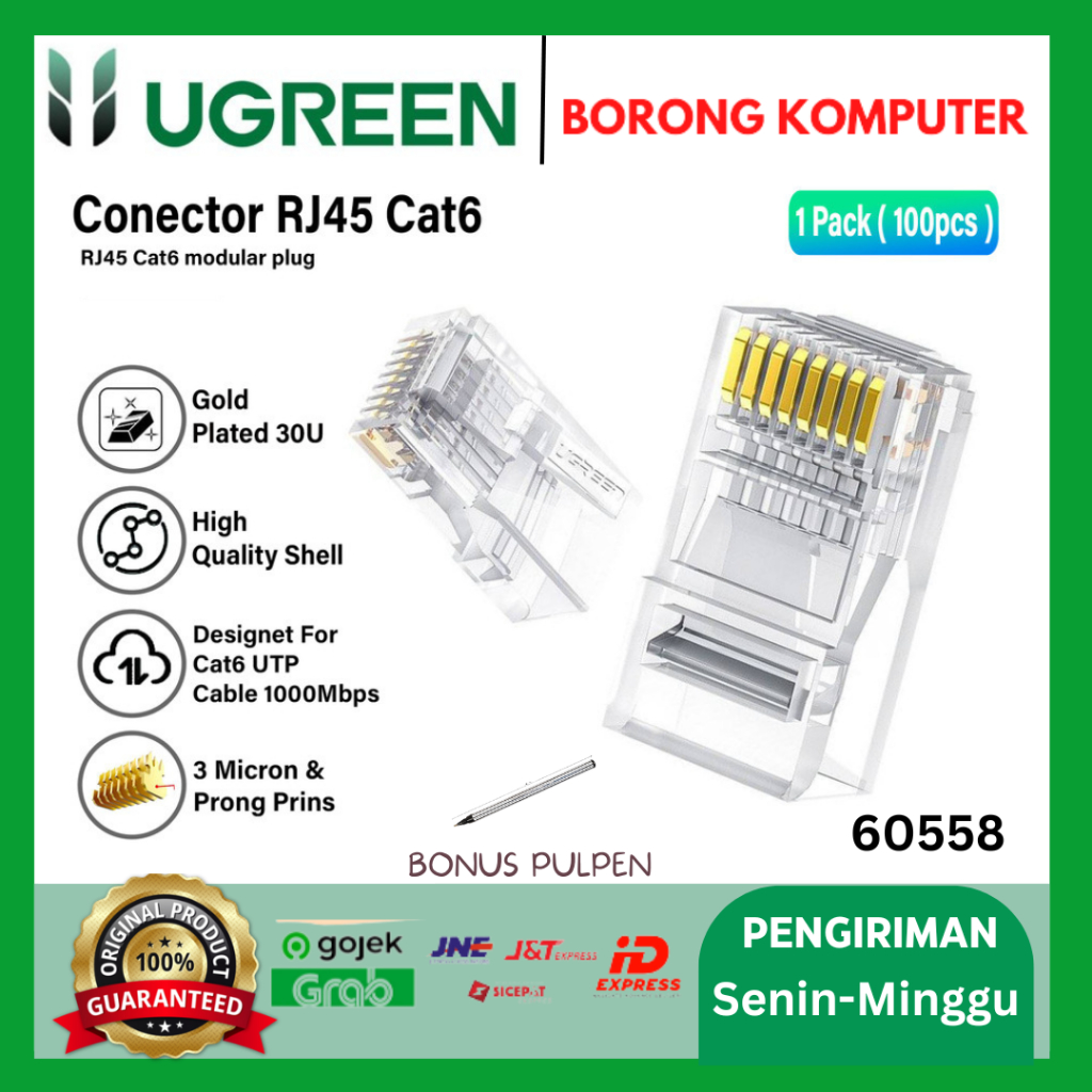 Jual UGREEN Konektor RJ45 Cat5e Cat 6 UTP Modular Ethernet Gigabit 100 ...