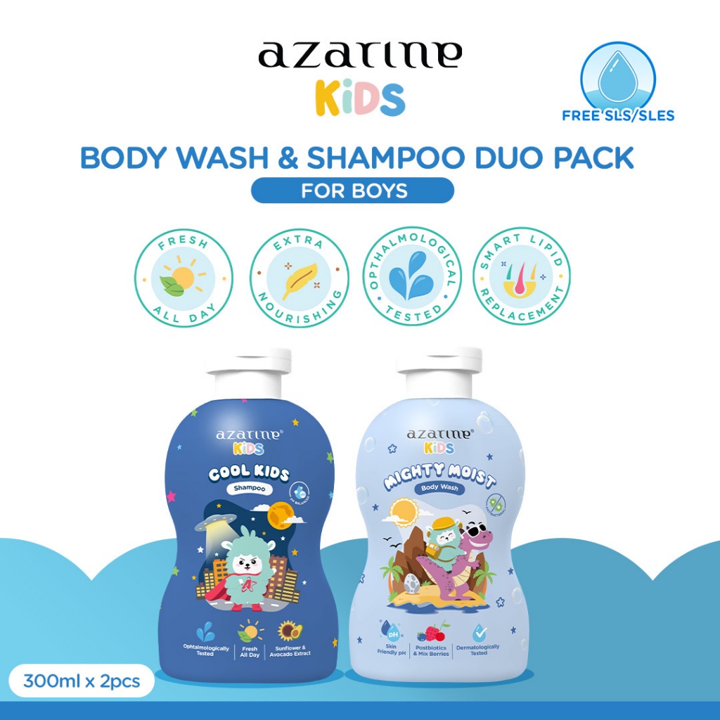 Jual Azarine Kids Duo Pack For Boys - Cool Kids Shampoo & Mighty Moist ...
