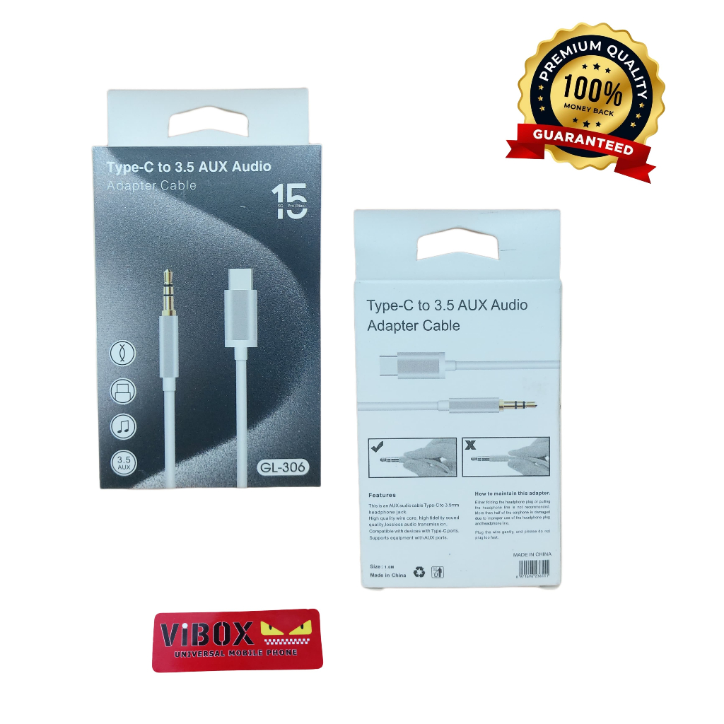 Jual Vibox GL-306 seri ip15 Aux Audio TYPE C Male to 3.5mm Male Kabel ...