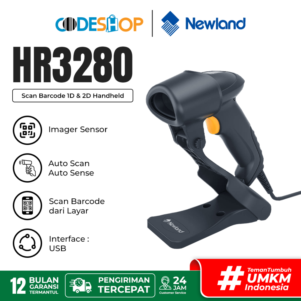 Jual Scanner Barcode Newland NLS-HR3280 IMAGER 2D Port USB + STAND ...