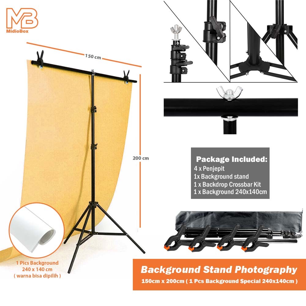 Jual Paket Background Stand 2M + Background Studio Foto Midio 240x140 ...