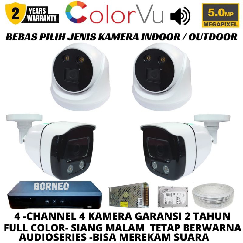 Jual paket cctv colorvu + audio 4 channel 4 kamera lensa 5mp 1080p full ...