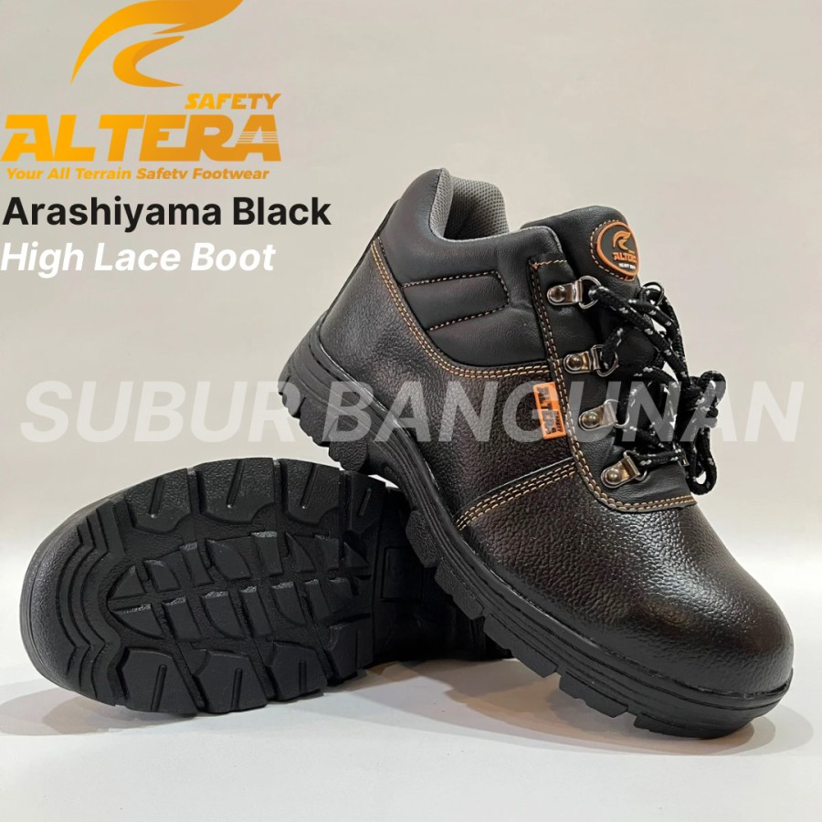 Jual Sepatu Safety Tinggi Tali Altera Arashiyama Black Boots Safety ...