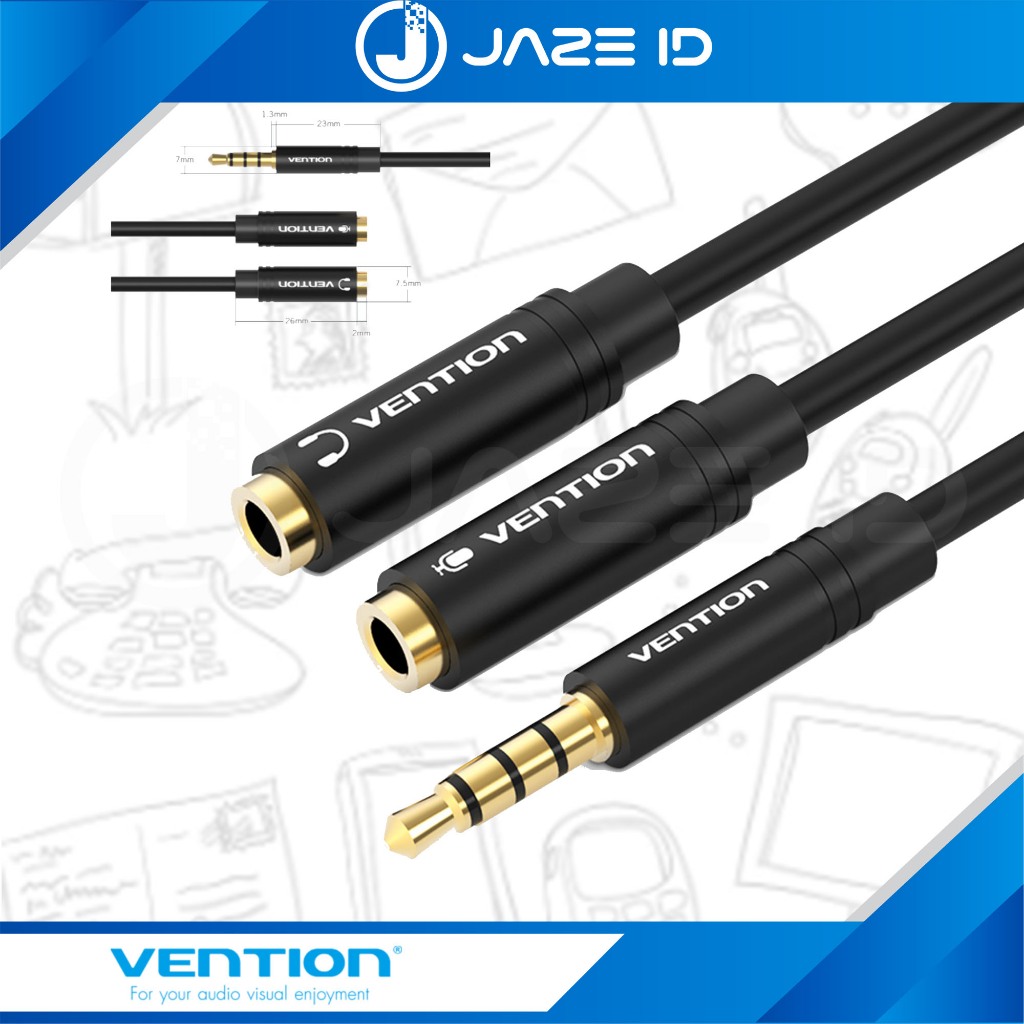 Jual Vention Kabel Splitter Audio Mic 3.5mm Male to 2 Female Earphone ...