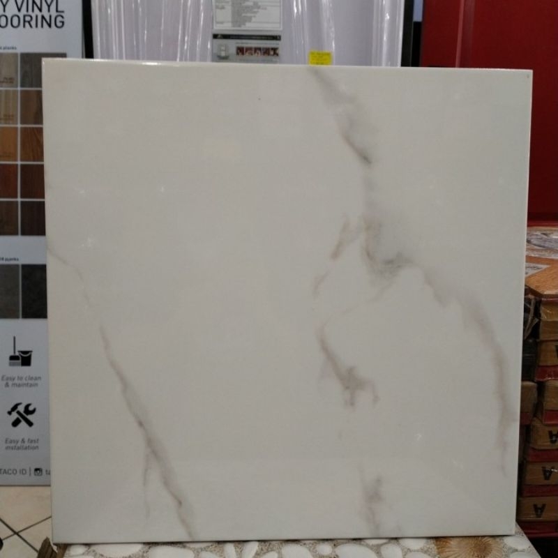 Jual Keramik lantai glossy putih motif Platinum dominic grey 50x50 ...