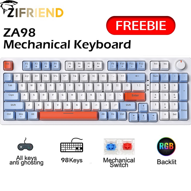 Jual KODE C2Y7 ZIFRIEND ZA98 Mechanical Keyboard Blue Red Switch Wired ...