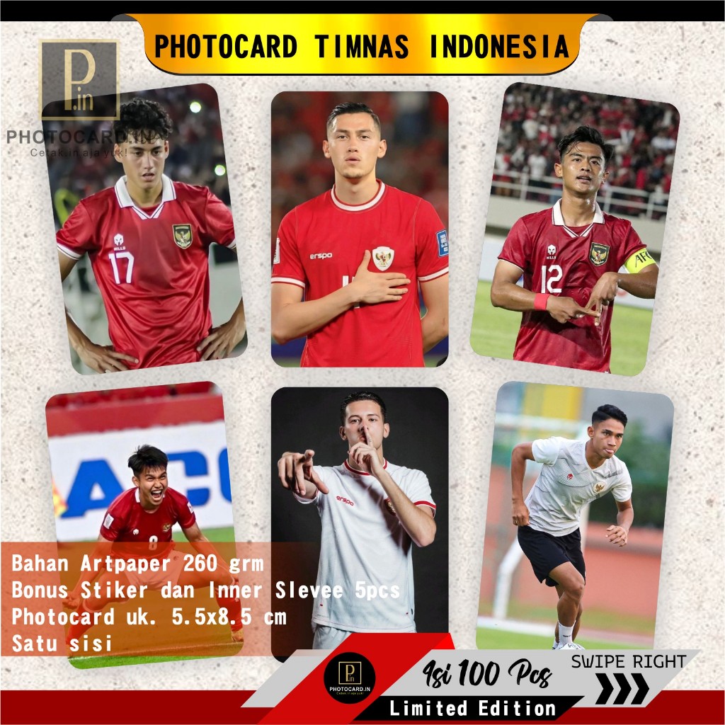 Jual Photocard Timnas Indonesia isi 100 pcs (Free Stiker dan Inner ...