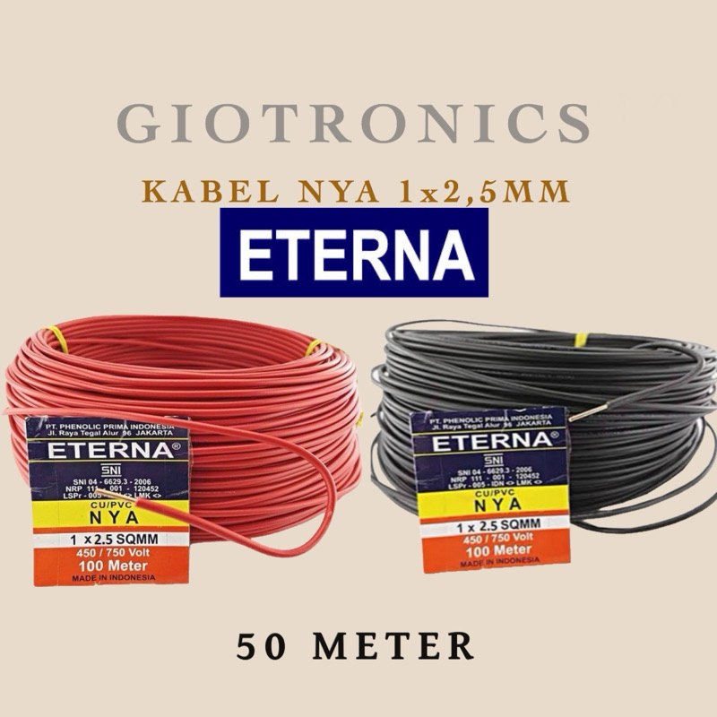 Jual KABEL NYA 1x2,5MM ETERNA 50 METER MERAH / HITAM TEMBAGA MURNI | Shopee Indonesia
