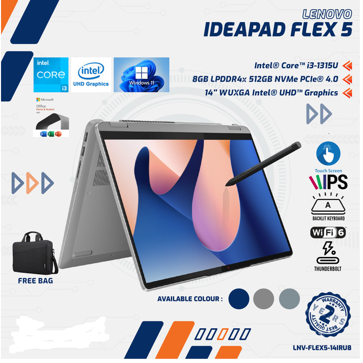 Jual Lenovo Flex5-7RID/i3-1315U/Ram8/SSD 512Gb/Touch/NEW | Shopee Indonesia