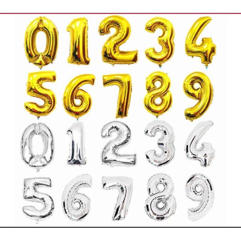 Jual Balon angka 0-9 warna silver gold | ballon number | Balon Pesta ...