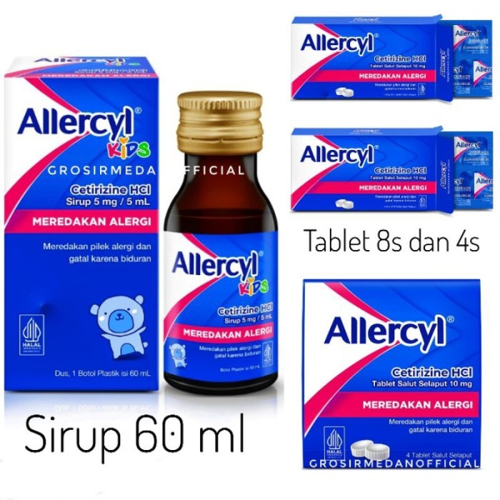 Jual Allercyl Strip isi 4 Tablet dan 10 Tablet / Syrup- Obat Alergi ...