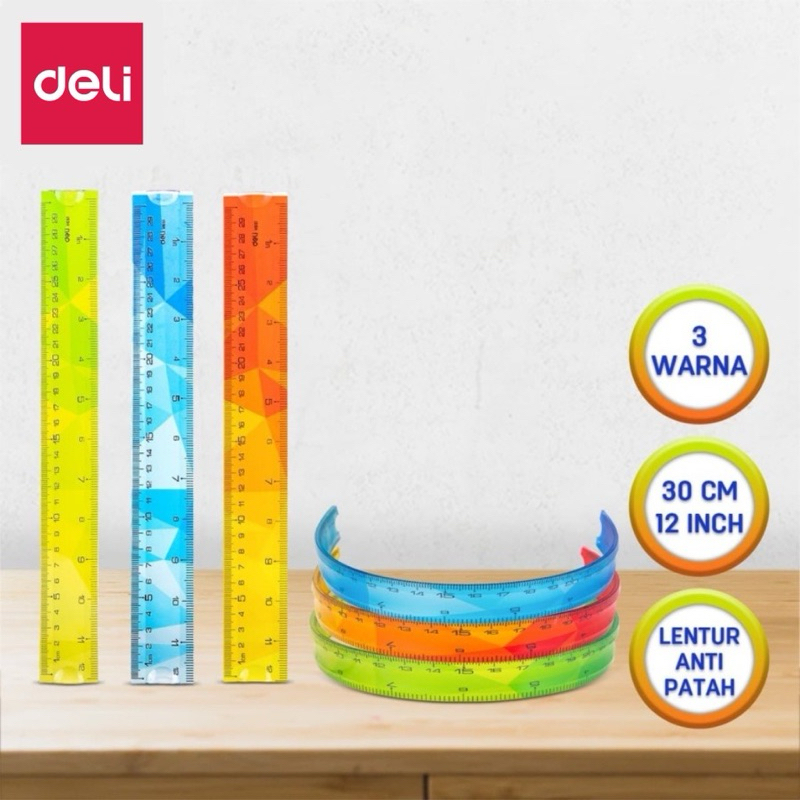 Jual Penggaris Lentur Warna DELI 30cm / Elastic Ruler H651 (1 pcs ...