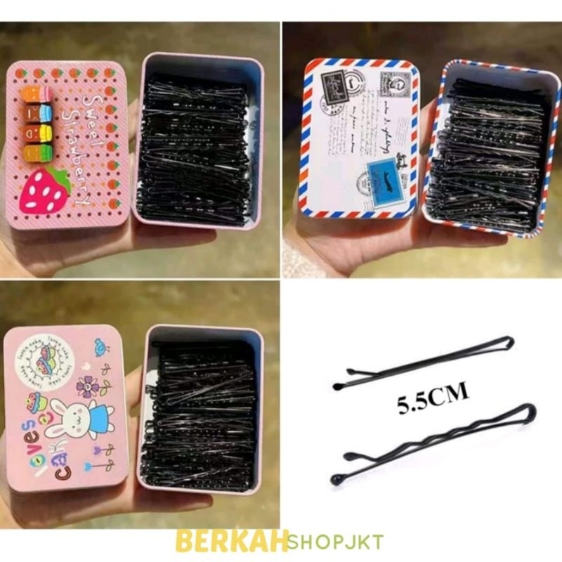Jual BERKAH Jepit Lidi+BOX / Jepitan Rambut Hitam Bobby Pintu Hair Pin ...