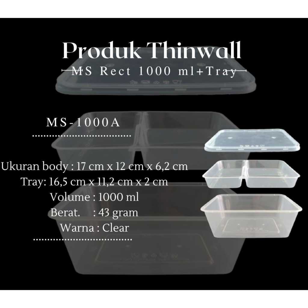 Jual Thinwall Rect 1000 + inner tray ml 50 pcs / Tempat makanan 1000 ml ...
