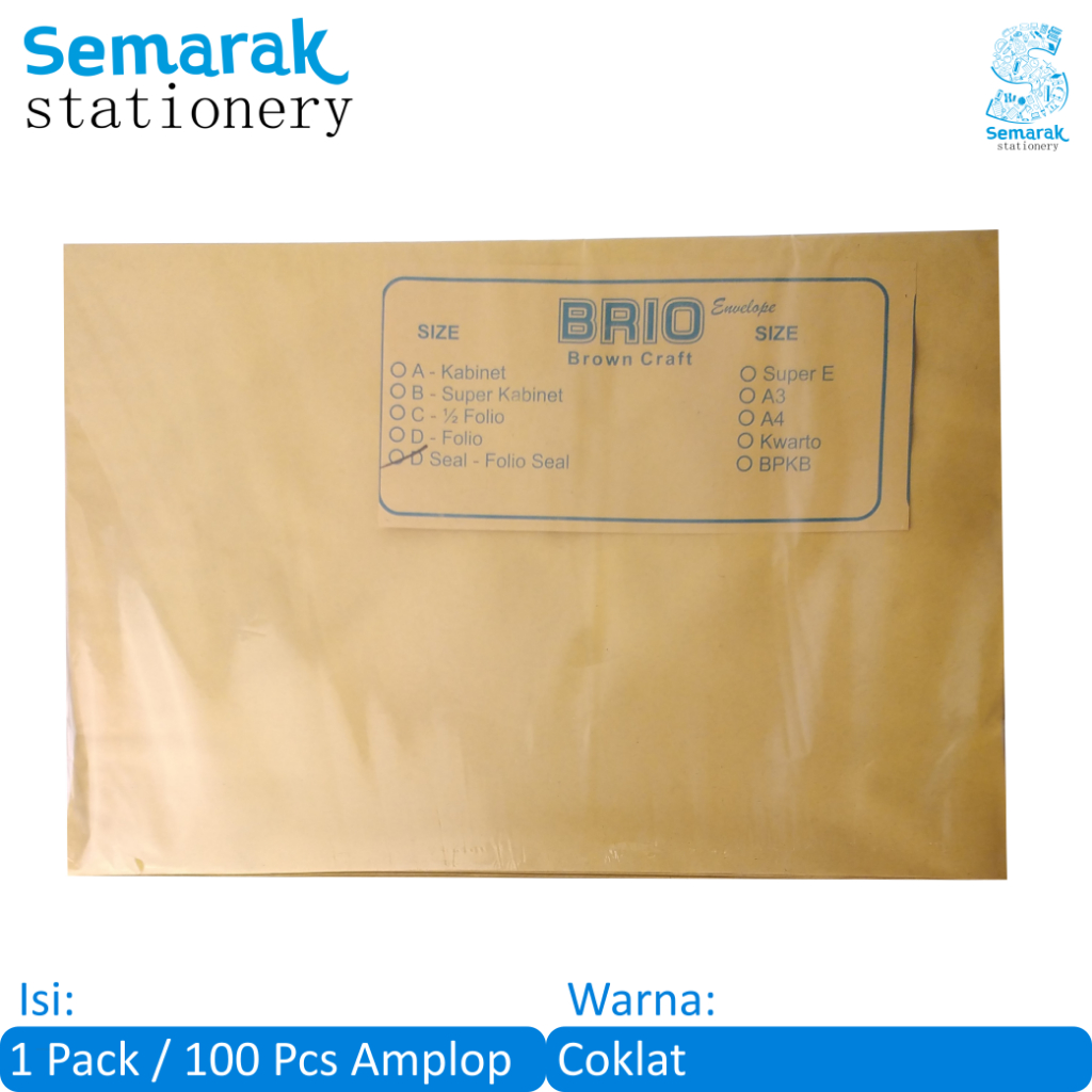 Jual Brio Envelope Brown Craft Amplop Coklat Besar Folio [1 Pack / 100 ...