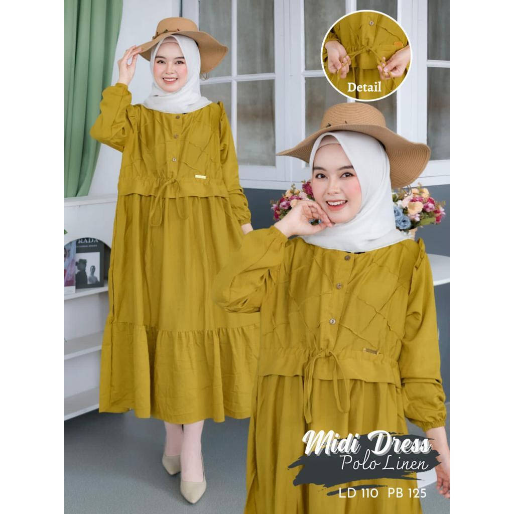 Jual Midi Dress Terbaru Style Alesha Dress Bahan Polo Linen Wanita Muslim / Pengajian / Gamis ...